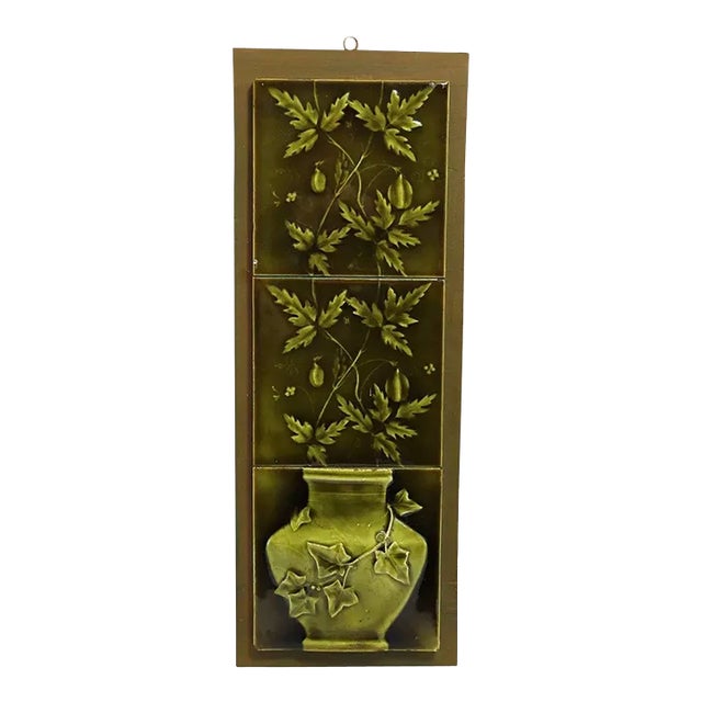 American Majolica Three-Part Mural Flower Pot Fireplace Tiles | Chairish