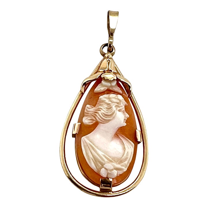 Vintage 10k Gold Carved Shell Pendant | Chairish