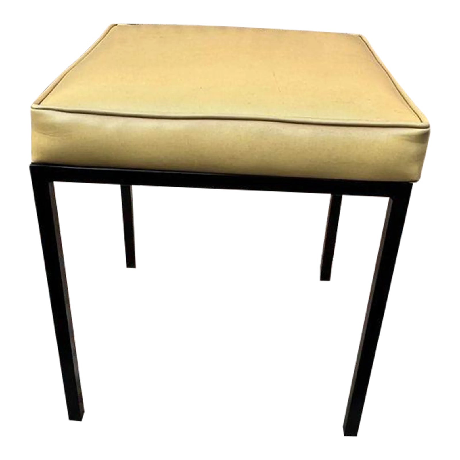 Mid 20th Century Vintage Iron Base Stool Cream Vinyl Upholstery | Chairish