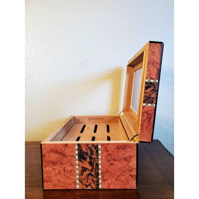 Contemporary Wood Inlaid Cigar Humidor Box | Chairish