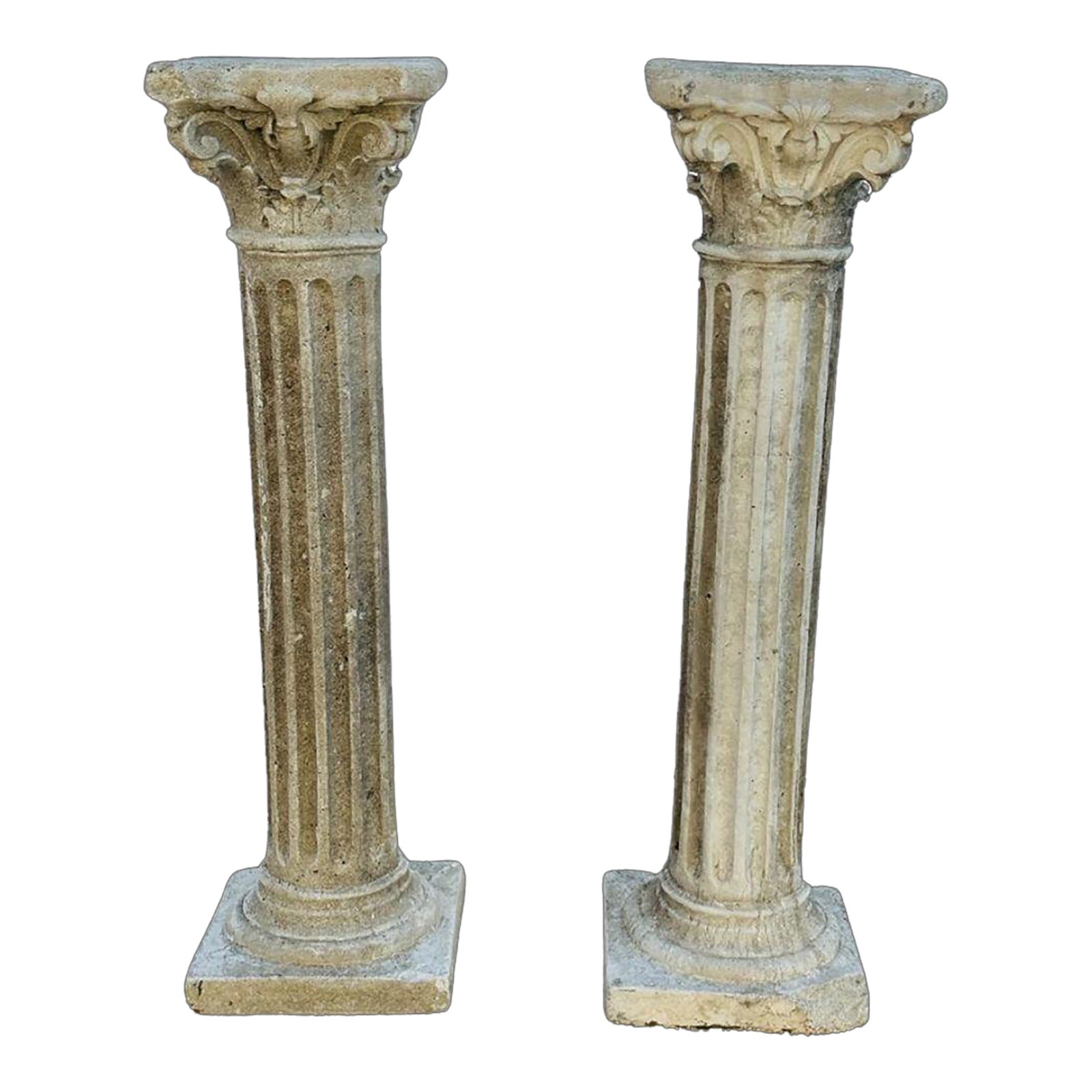 Pair of Mid 20th Century Grand Corinthian-Style Fluted Concrete Columns ...