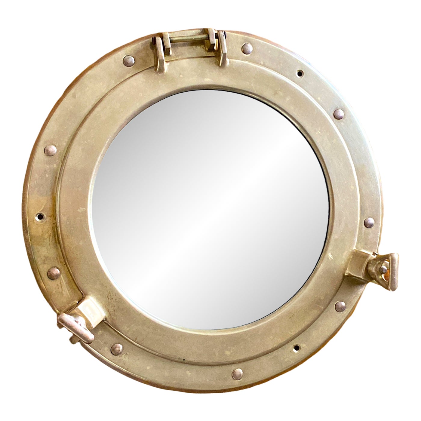 1980s Vintage Nautical Brass Porthole Mirror With Cabinet Door Opening ...