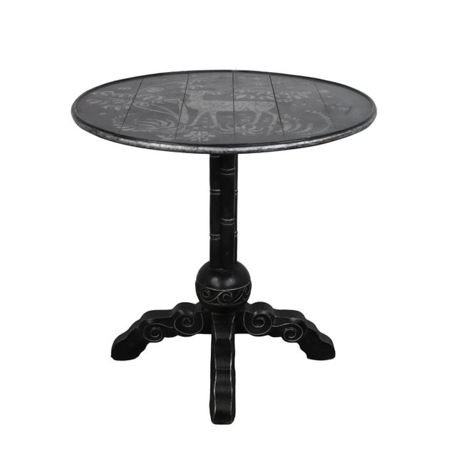 Small Round Table With Base in Imitation Bamboo Detail | Chairish