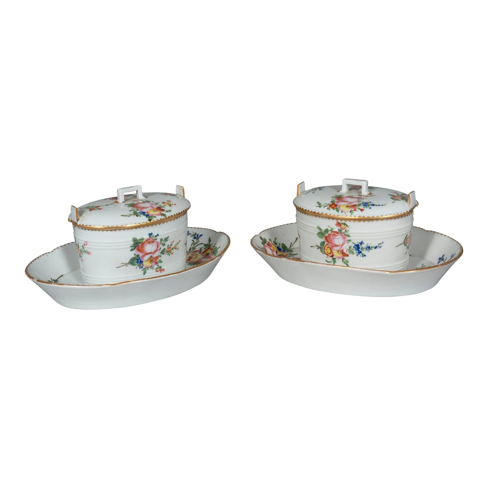 Louis XVI Porcelain Footed Butter Tubs - A Pair | Chairish