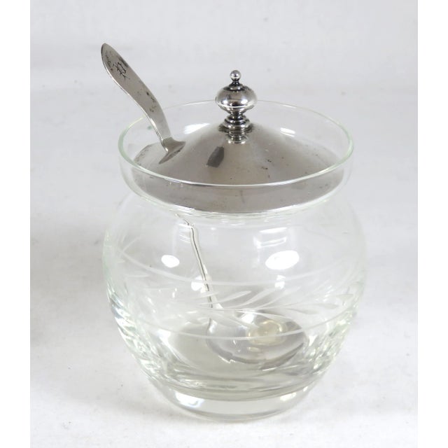1950s Mid Century Crystal & Sterling Silver Jam Jar Set | Chairish
