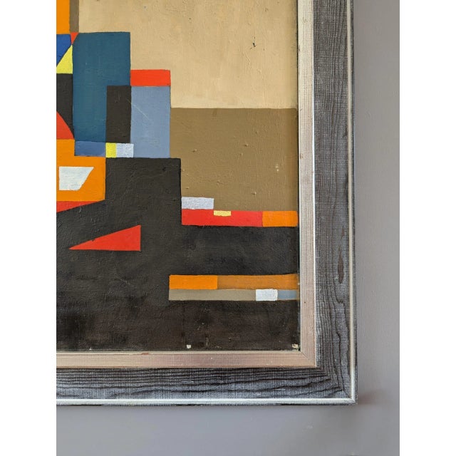 Mid-Century Modern "Geometric City" Vintage Abstract Cityscape Oil ...