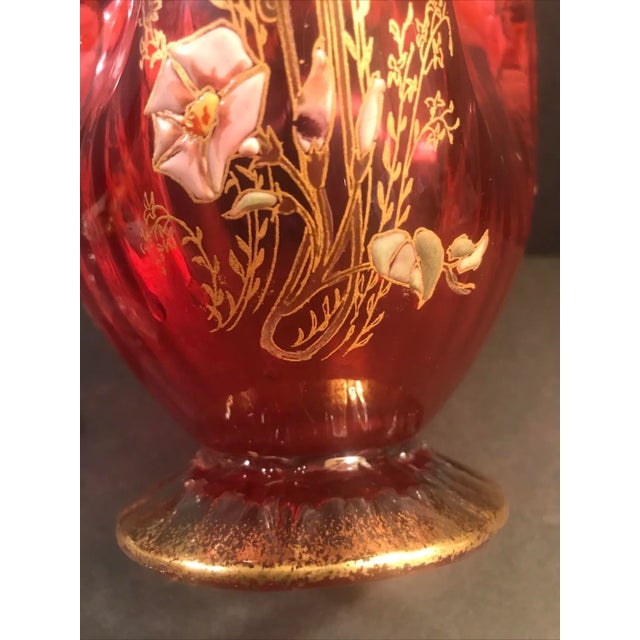 Art Nouveau Moser Glass Decanter Red Color Czechoslovakia Circa 1925