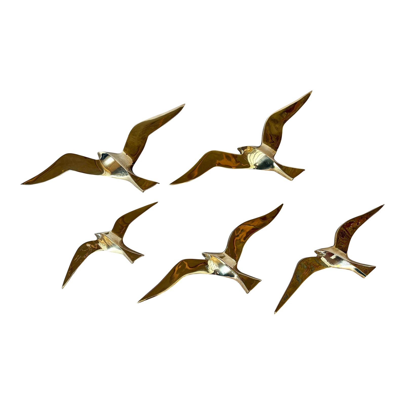 Mid 20th Century Brass Seagull Wall Sculptures - Set of Five | Chairish