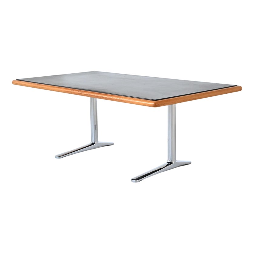 Leather and Oak Writing Desk by Warren Platner for Knoll, USA, 1970s ...