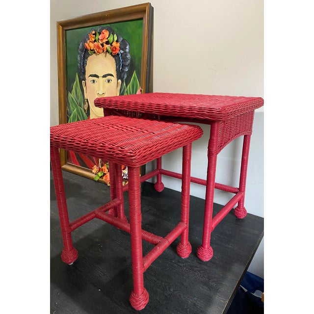 Late 20th Century Country French Style Rattan & Wicker Nesting Tables ...