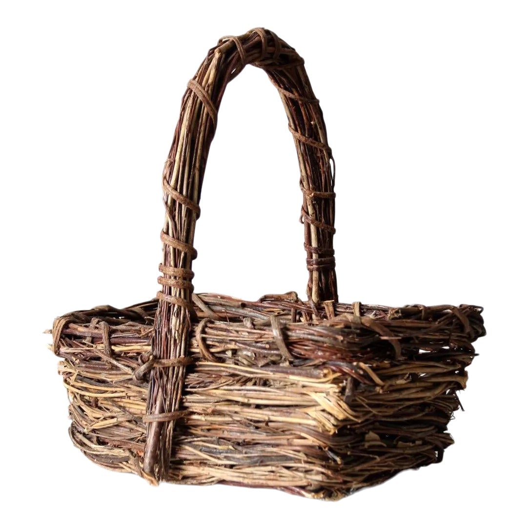 Vintage Rustic Twig Basket | Chairish
