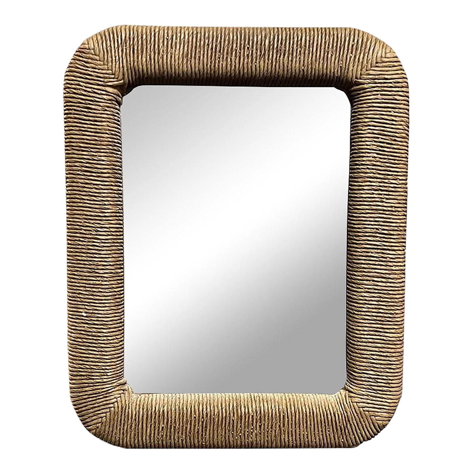 Hollywood Regency Rectangular Rattan Wrapped Wall Mirror - 1970s | Chairish