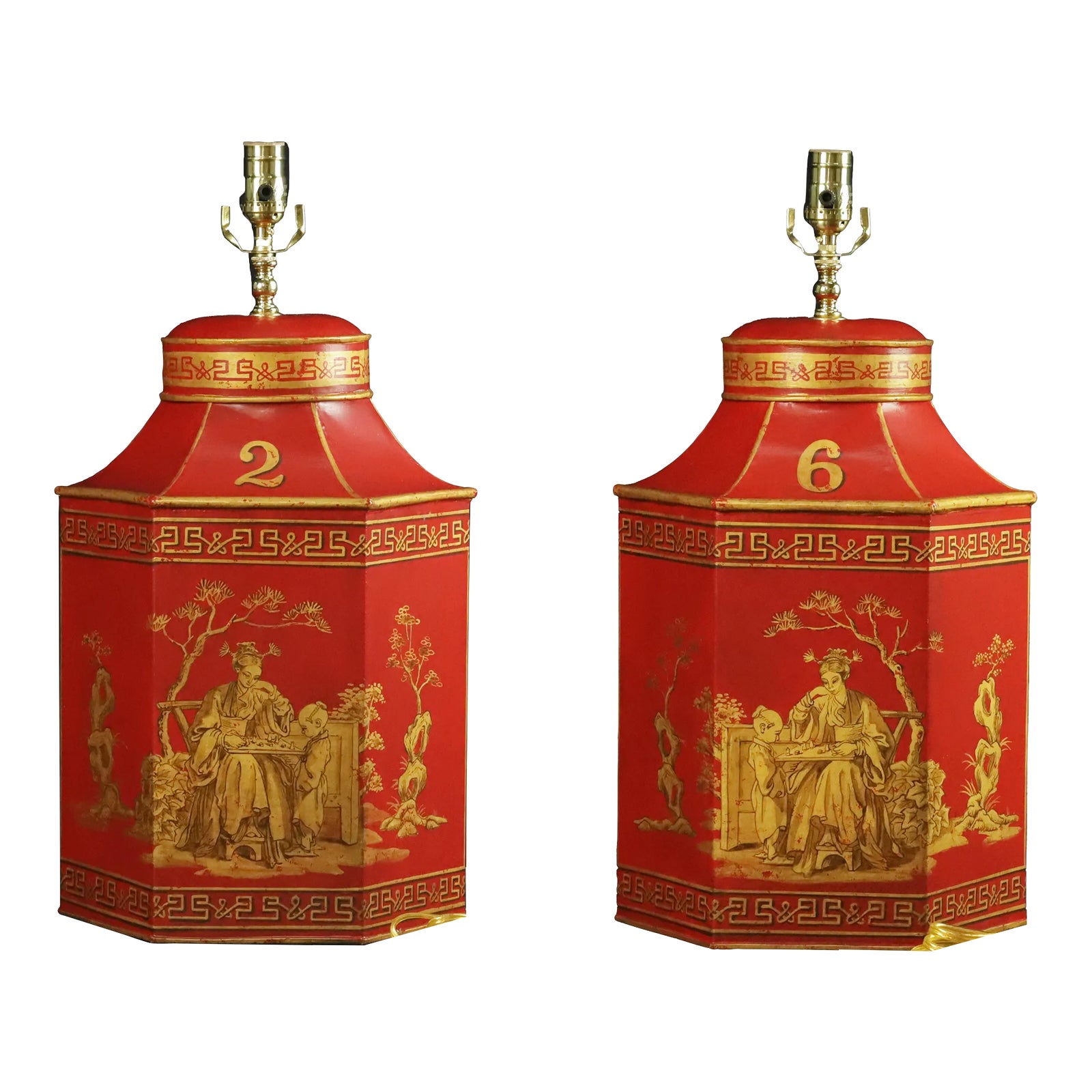 Vintage English Export Tea Caddy Hand-Painted Chinoiserie Figurines ...