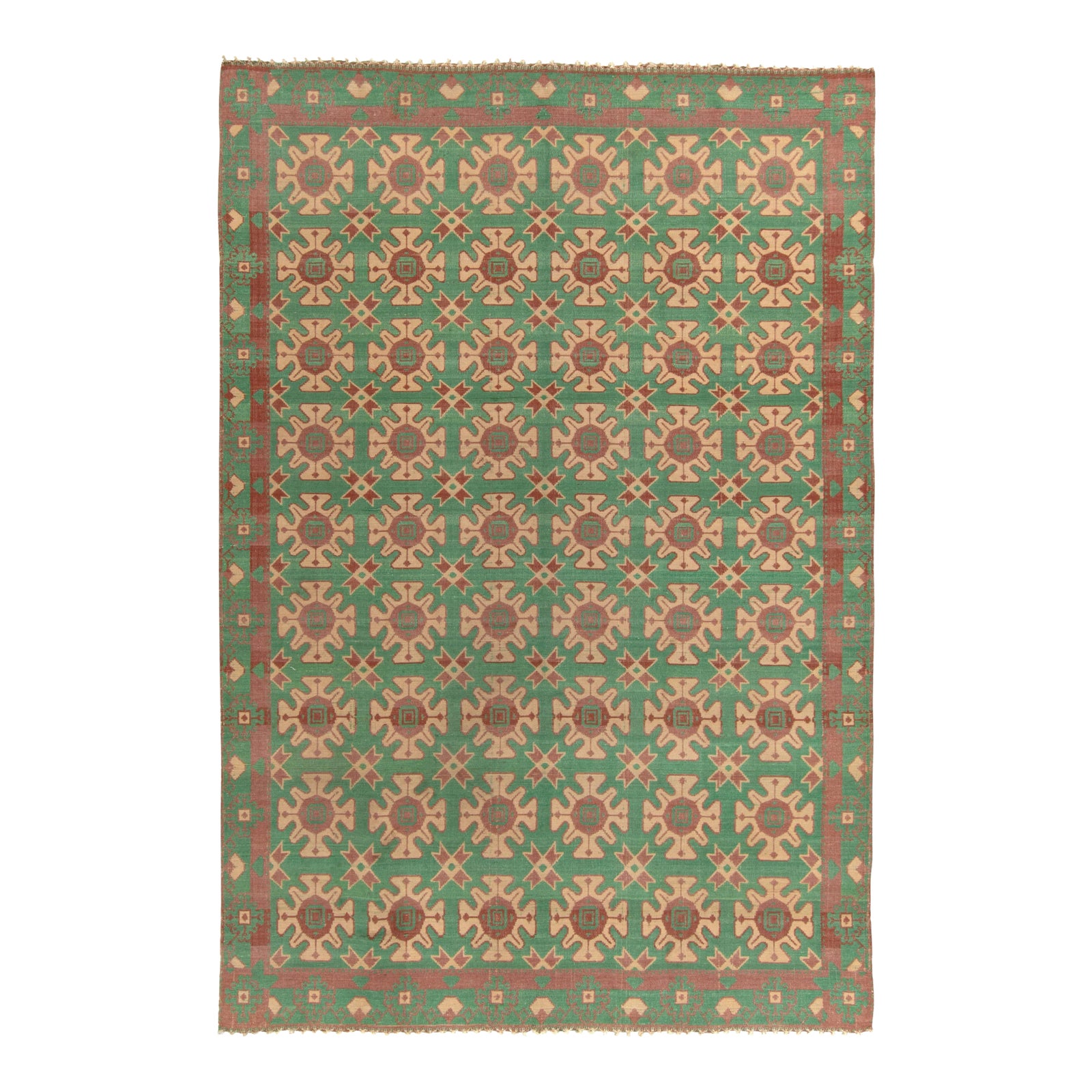 Handwoven Vintage Balkan Kilim Rug in Beige, Brown, Aqua Green ...