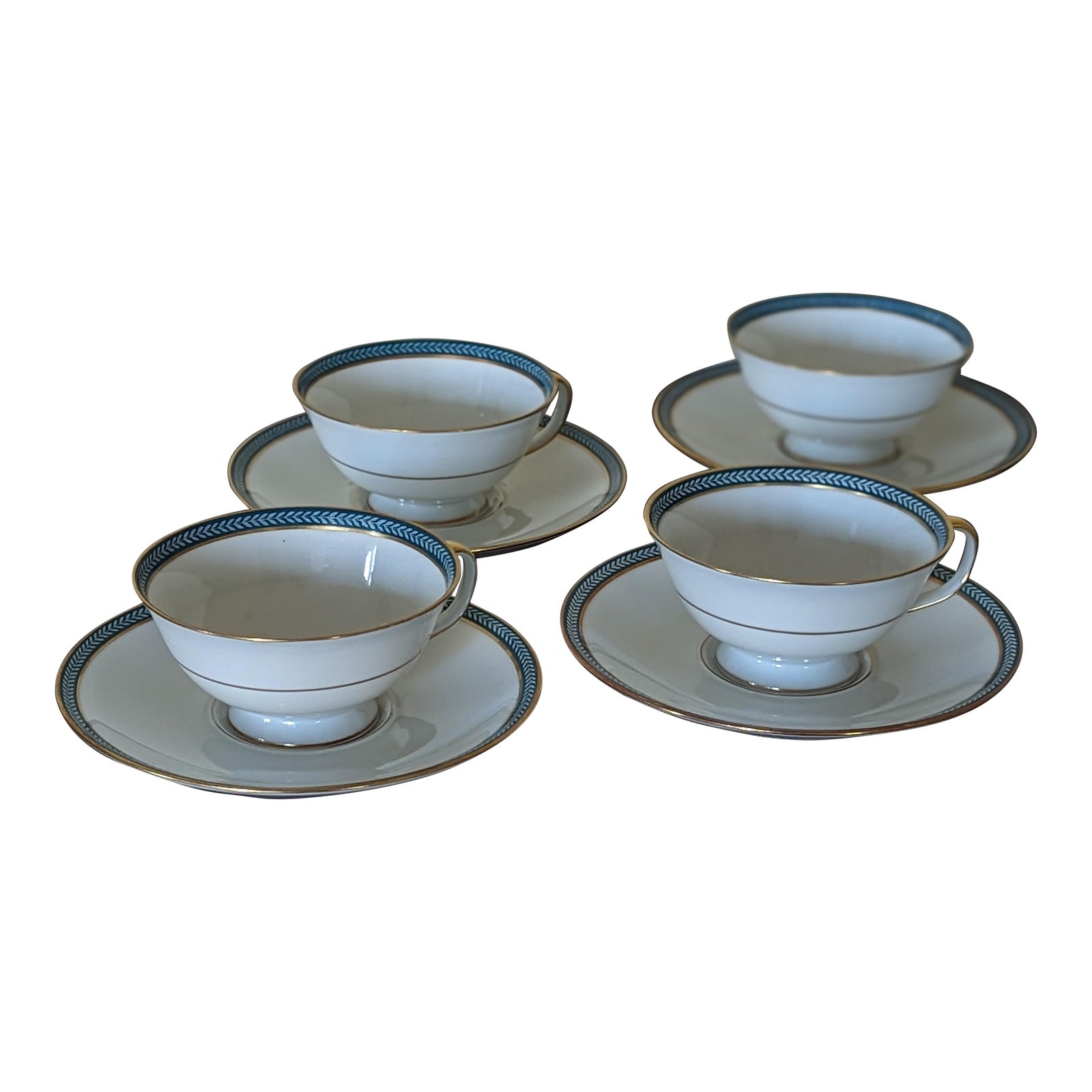 1980s Ceralene Raynaud Laurier Blue Footed Teacup & Saucer Set- 8 ...