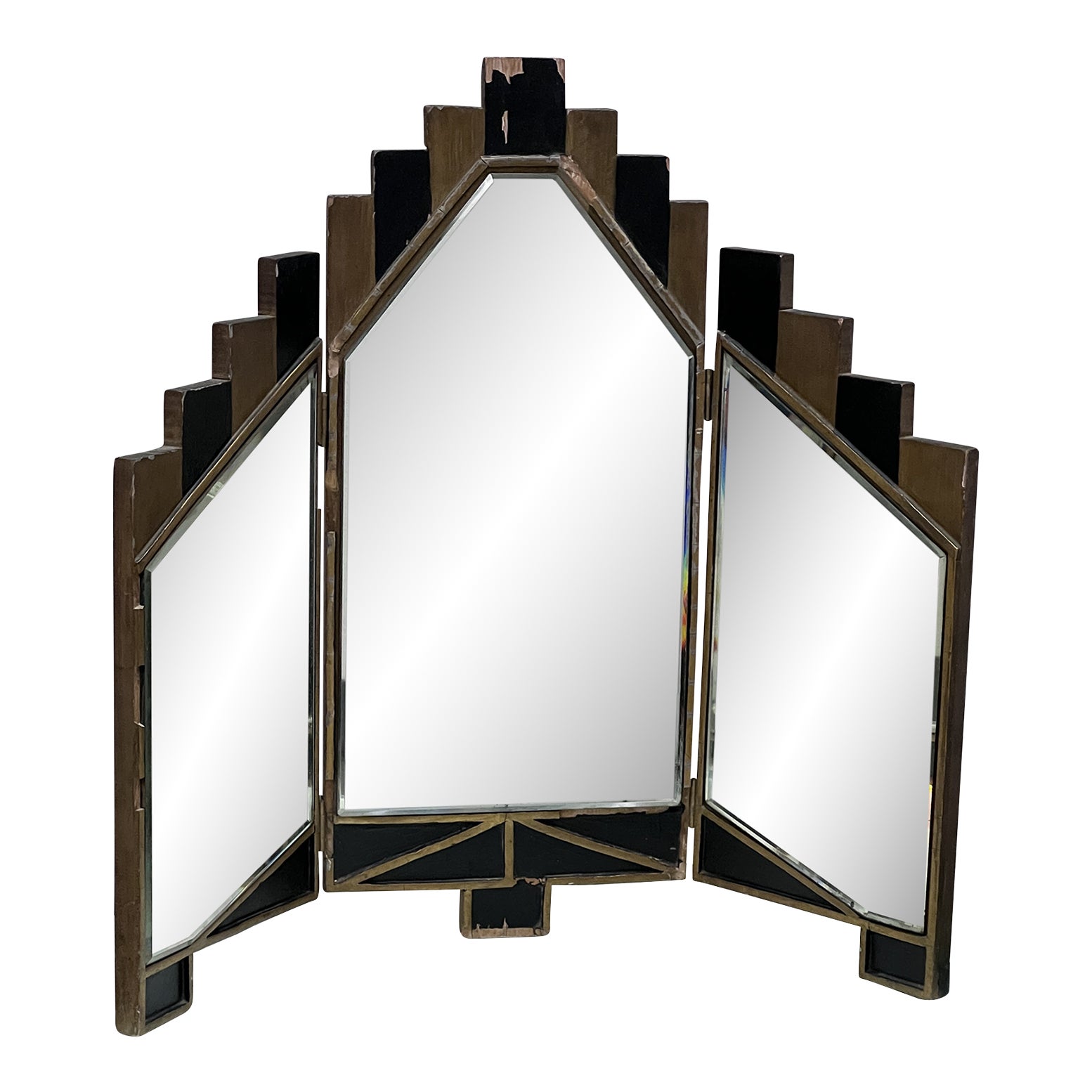 Vintage Tri-Fold Art Deco Table Top Mirror | Chairish