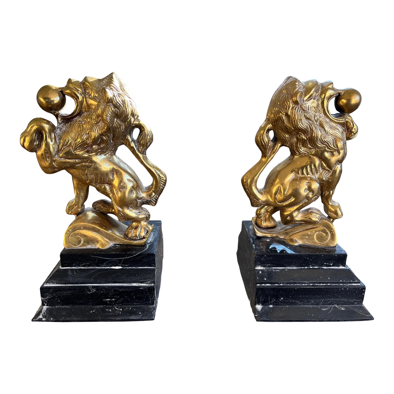 Vintage Mid Century Modern Art Deco Brass Lion Architectural Marble ...