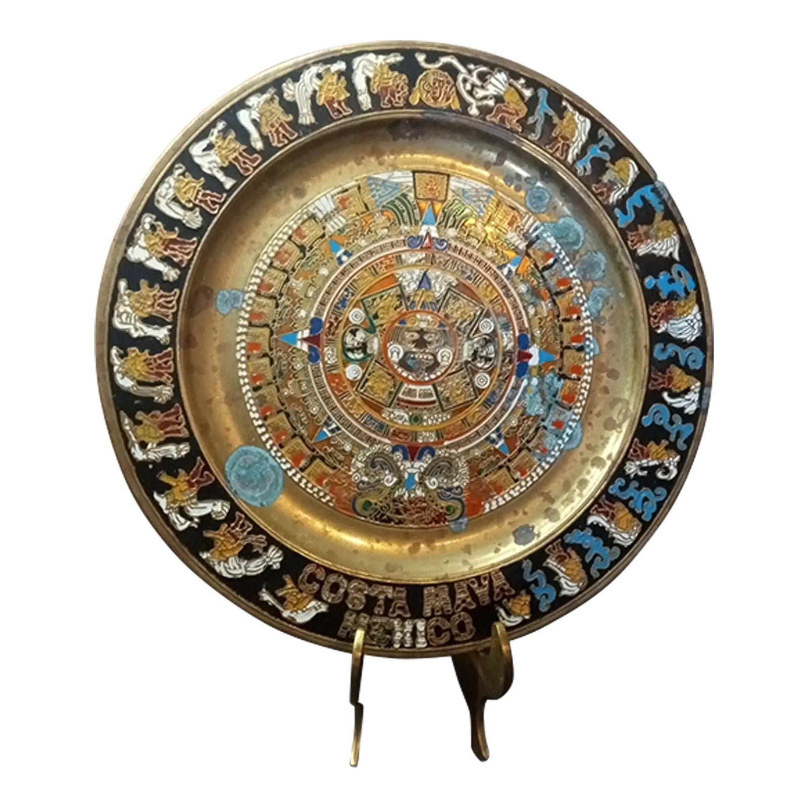 1970s Gorgeous Copper Enamel Aztec Mayan Calender From Mexico | Chairish