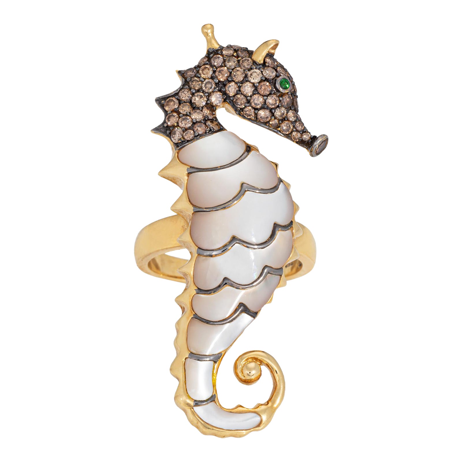 Convertible Seahorse Ring to Pendant Estate Diamond 18k Yellow Gold Sz ...