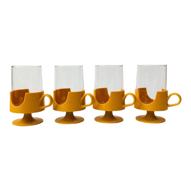 MCM Yellow Glass-Snap Mugs by Corning - Set of 4 | Chairish