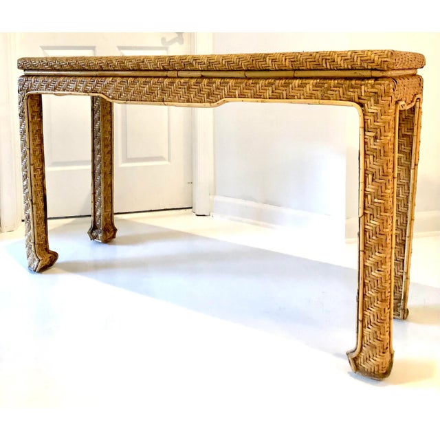 Vintage Coastal Style Woven Rattan Console Table | Chairish
