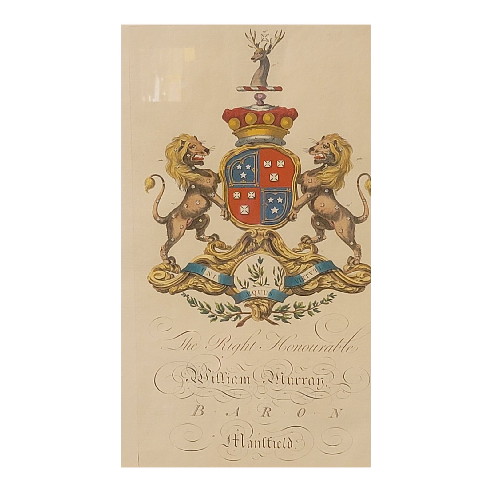 18th Century Framed Hand Colored Armorial Heraldry Coat of Arms ...