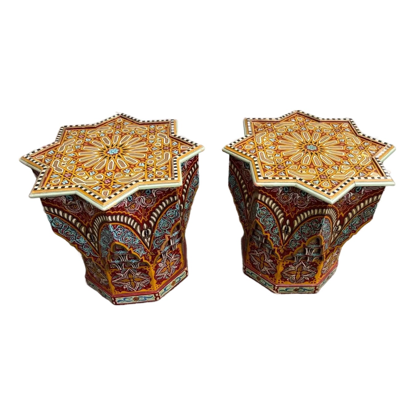 Moroccan Star Shaped Hand Painted Side Tables a Pair | Chairish