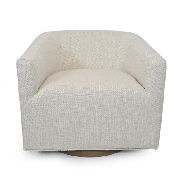 Ivory Tweed Swivel U Arm Chair | Chairish