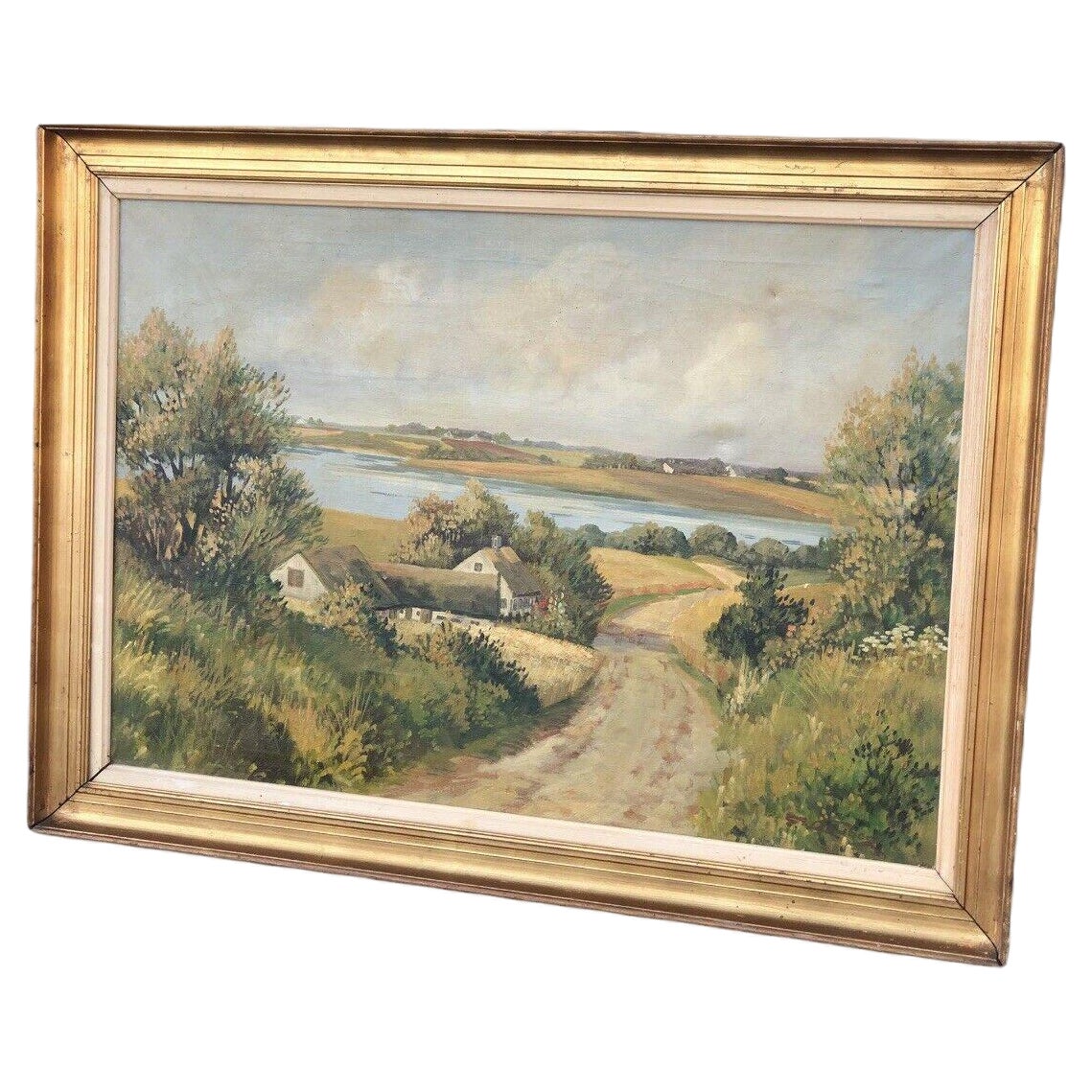 Danish Artist, Landscape, Large Oil on Canvas, Framed | Chairish