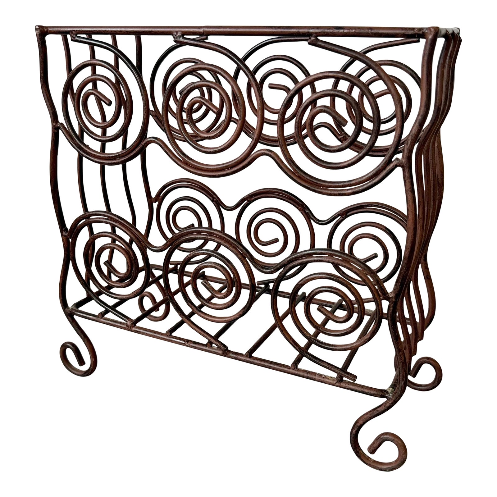Late 20th Century Postmodern Wrought Iron Swirl Magazine Rack | Chairish