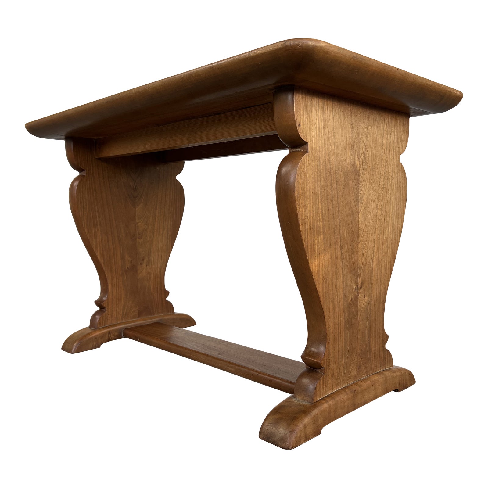 Vintage French Walnut Trestle Side Coffee Table or End Table | Chairish