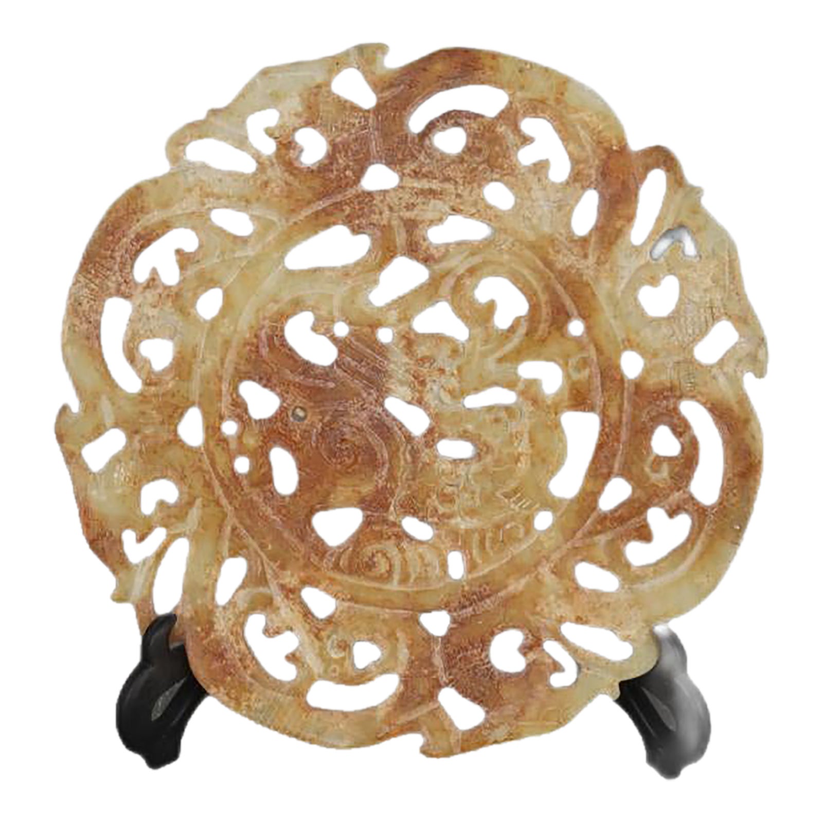 Early 20th Century Chinese Jade Plate Hand Hollow Carved Dagon Pattern ...