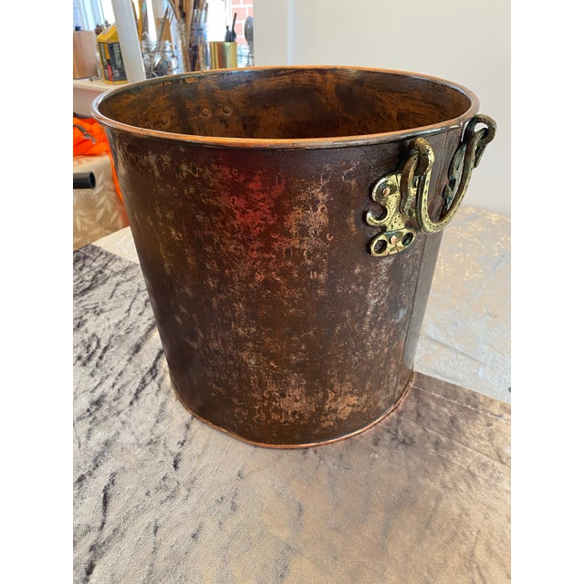 Large Antique Hand Hammered Copper Fire Wood Bucket With Brass Details ...
