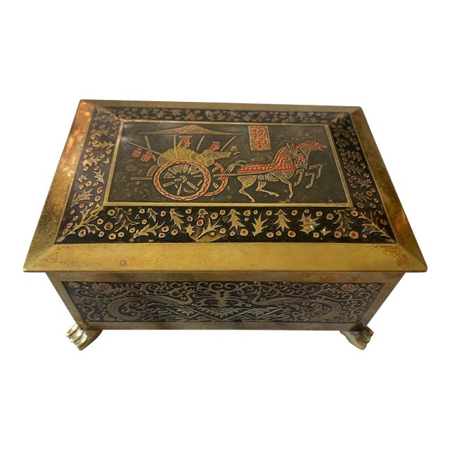Vintage Thai Brass Footed Damascene Box | Chairish