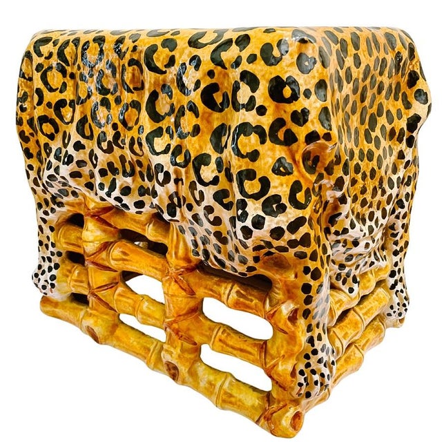 1960s Italian Glazed Terracotta Leopard Print Ottoman Stool | Chairish