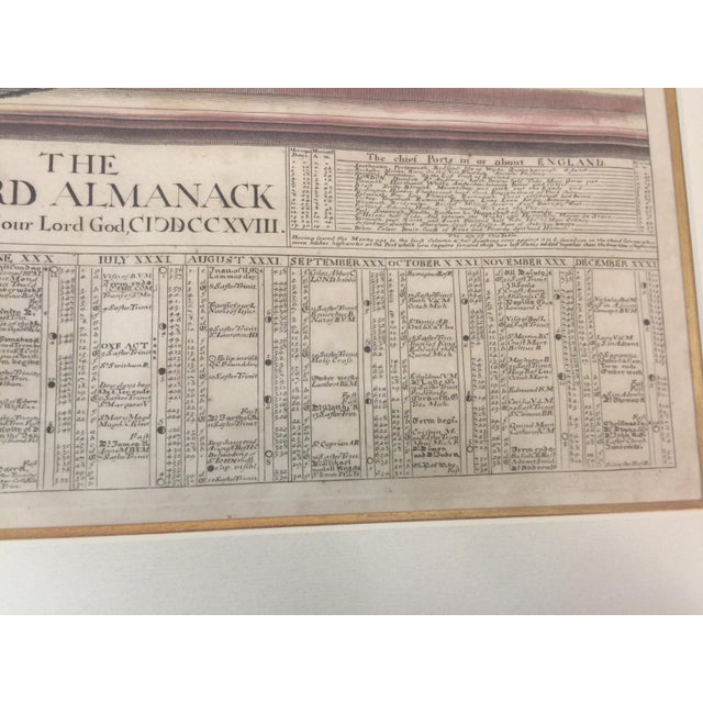 1718 Calendar Oxford Almanack Hand Colored Engraving | Chairish