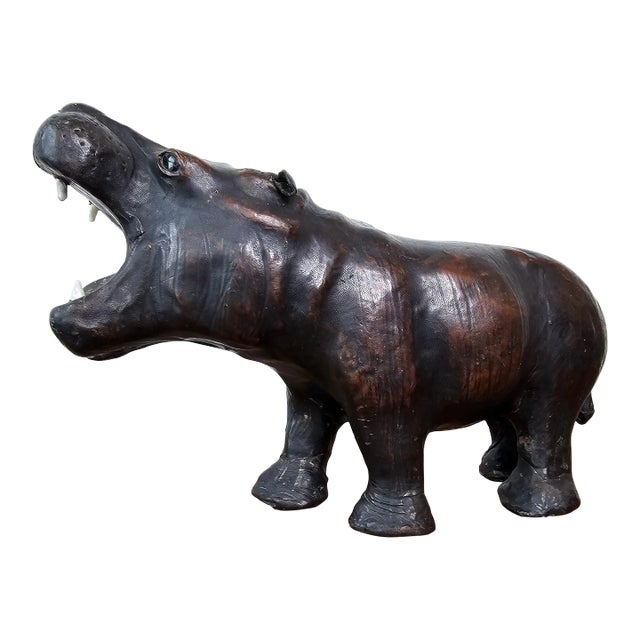 Antique European Carved Leather Warpped Hippo Figure Statue | Chairish
