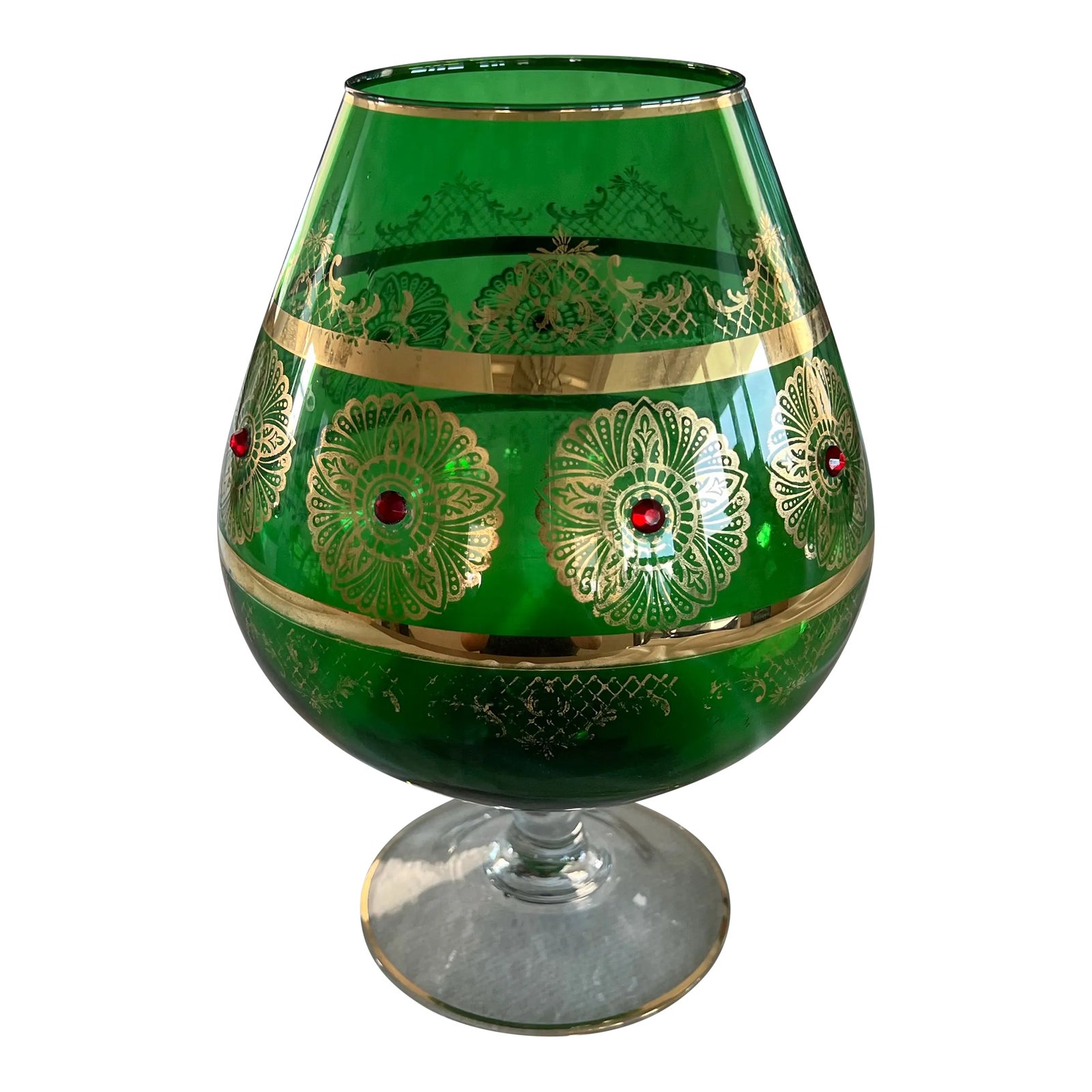 Giant Vintage Italian Green and Gold Murano Crystal Punch Bowl Brandy ...