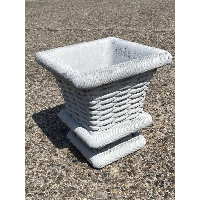 Vintage English Country Style Cement Woven Basket Planter | Chairish