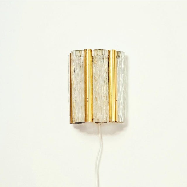 Mid-Century Modern Ice Glass & Brass Wall Light from Kaiser Leuchten ...