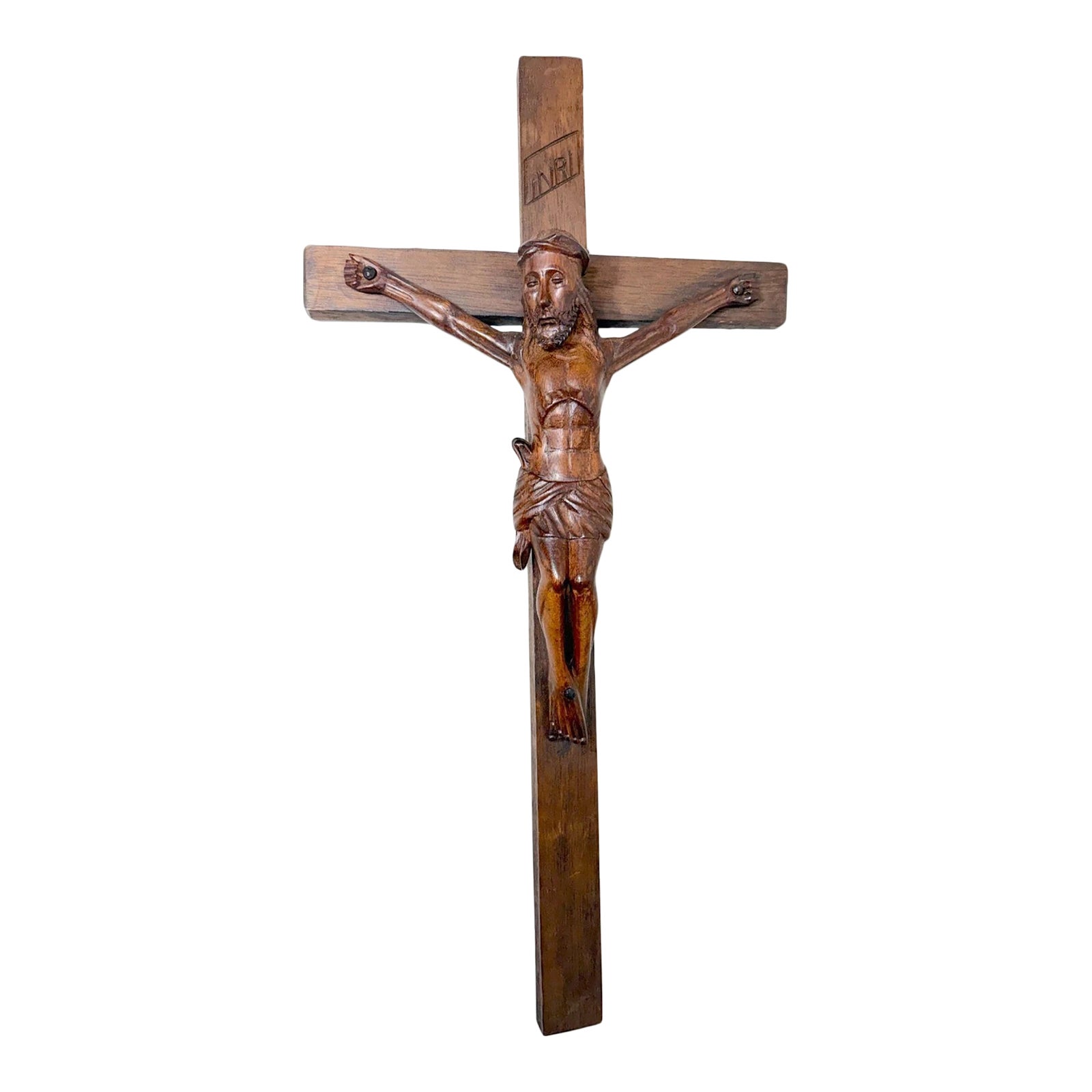 Big Antique Hand Carved Wood Religious Jesus Christ Crucifix Cross ...