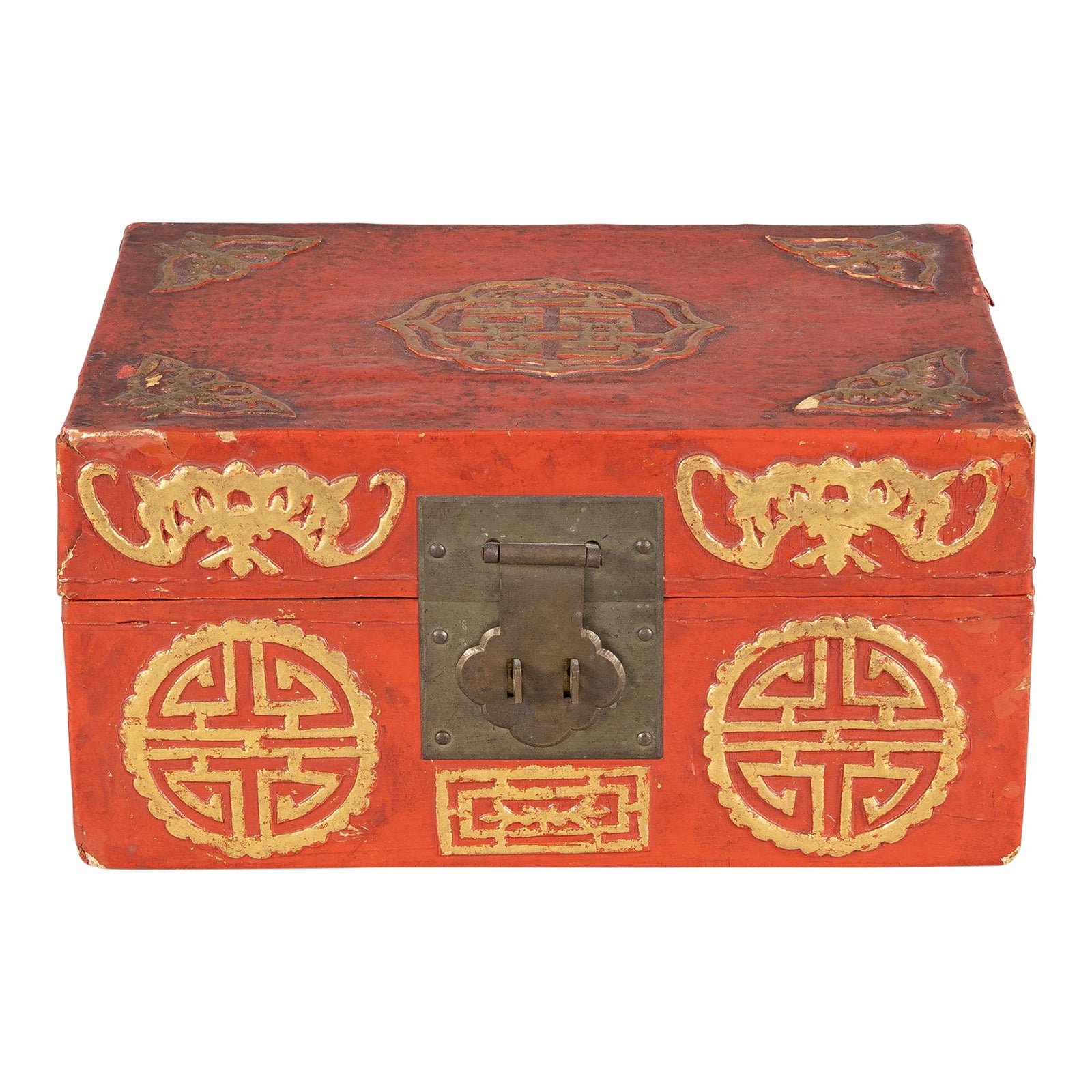 Late 19th Century Chinese Export Red Lacquered Box | Chairish