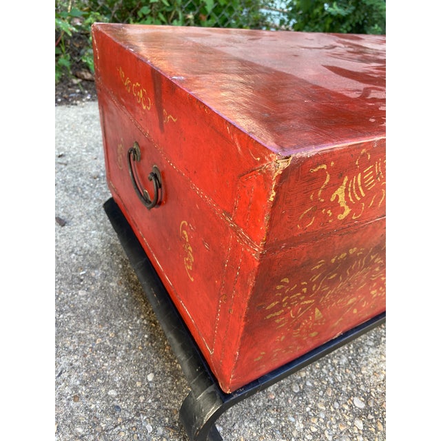 Chinese Lacquer Storage Box on Stand | Chairish