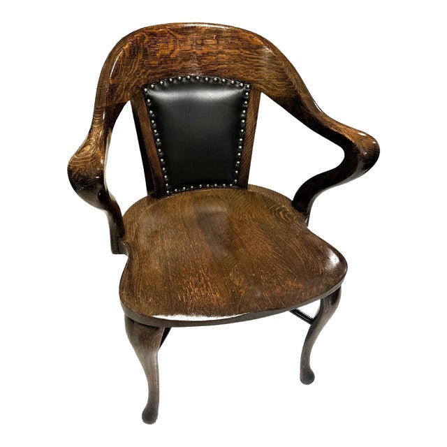 Antique Quarter Sawn Oak Banker’s Chair With New Leather Upholstery ...