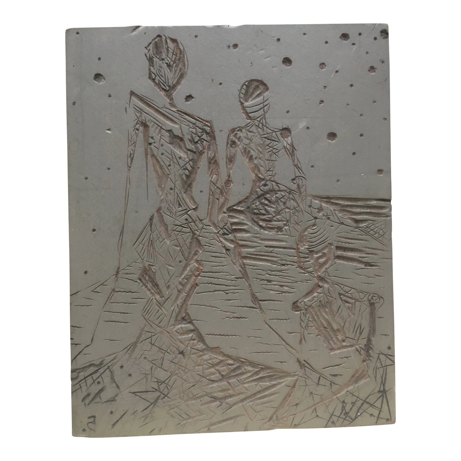 1960s Abstract Linocut Printing Stamp | Chairish