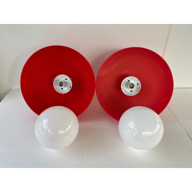 Mid Century Modern Cherry Red Semi-Flush Mount Lights - a Pair | Chairish