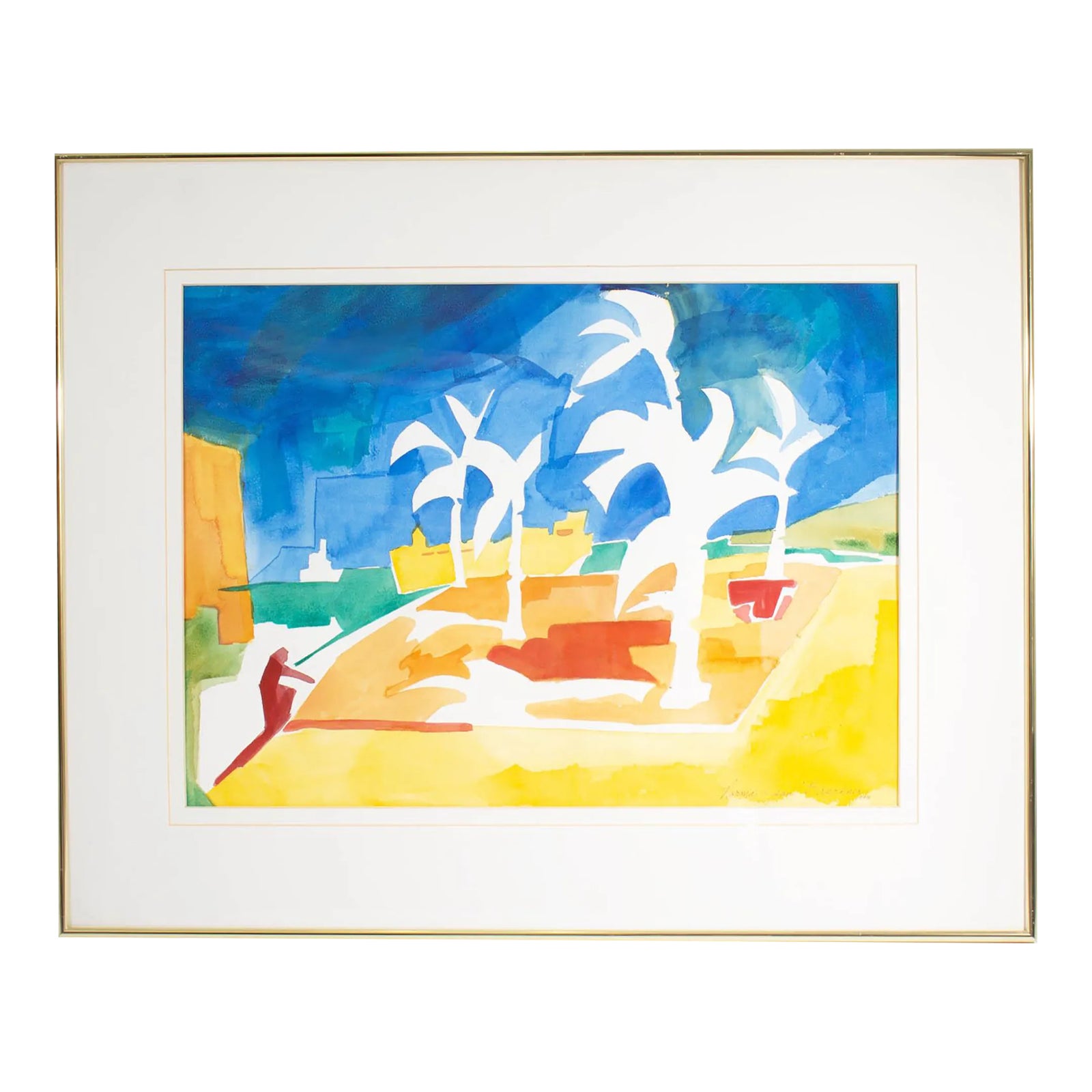 1999 Abstract Watercolor of Palm Trees by Norma Jean Bruckner | Chairish