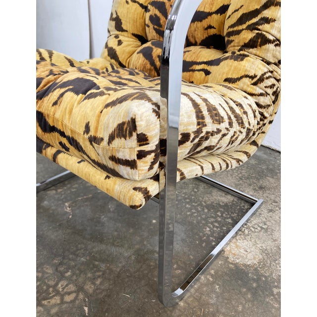 Vintage Custom Upholstered Tiger Print Velvet MCM Cantilever Chair With ...