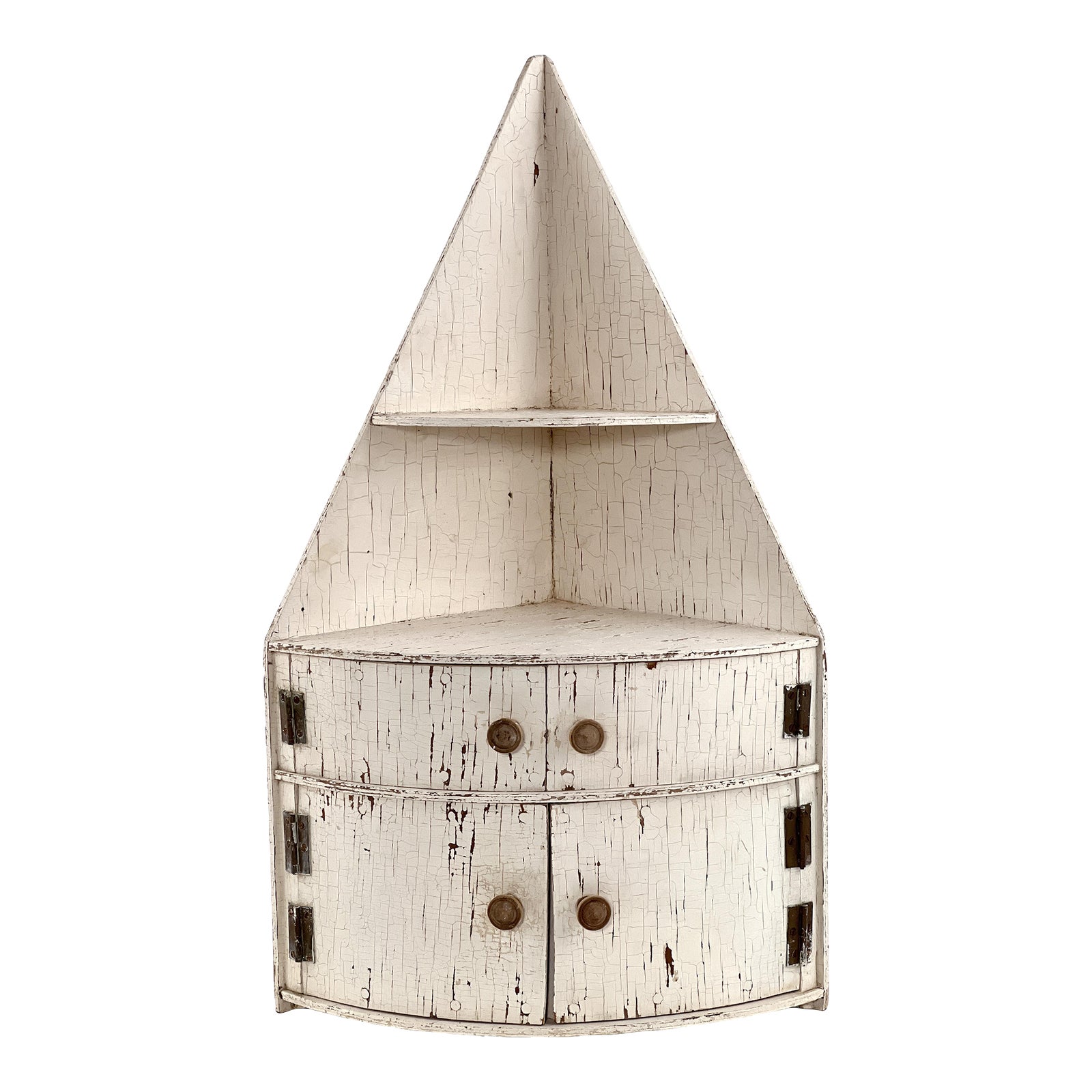 Vintage 1930s Handmade Folk Art Primitive White Painted Wood Triangular ...