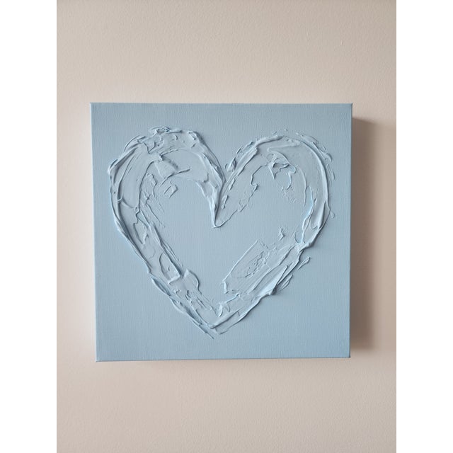 Modern Light Blue Abstract Heart Acrylic Painting | Chairish